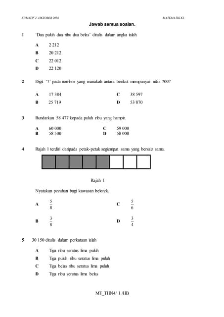Ujian Matematik Tahun 3 Kertas 1 | PDF