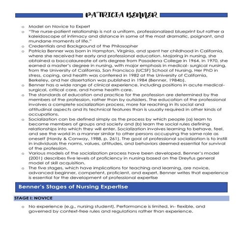 .Dr. Patricia Benner novice to expert theory | PPTX