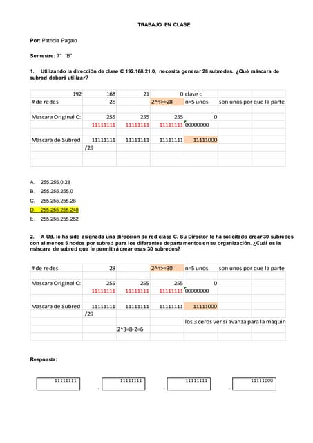 Tabla de máscaras de red | DOCX