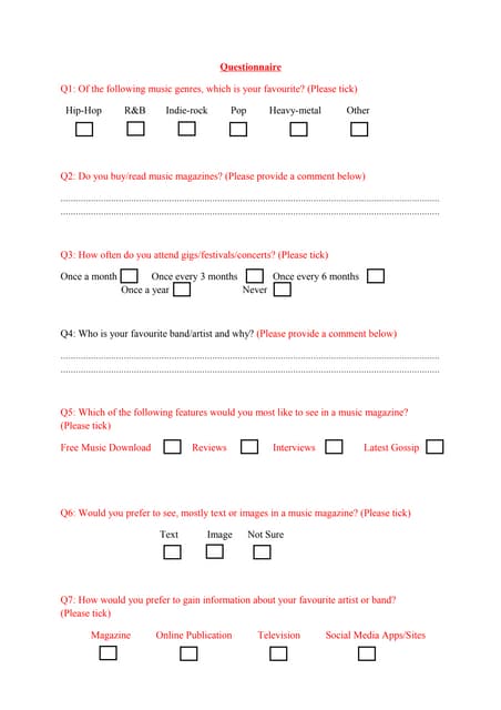 Pop magazine questionnaire | PDF