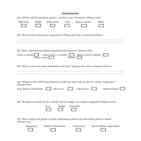 Pop magazine questionnaire