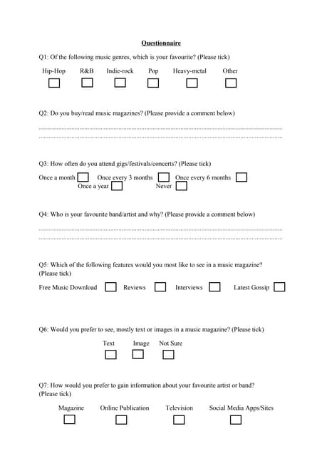 Questionnaire | DOCX | Music | Entertainment