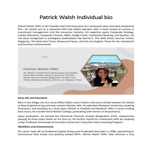 Patrick Walsh TMPL - Bio, Work Experience, Education & Skills | PDF
