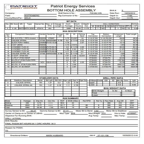 Patriot database bha report example | PDF
