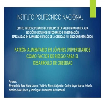 Patrón alimentario en jóvenes universitarios como factor de riesgo para ...
