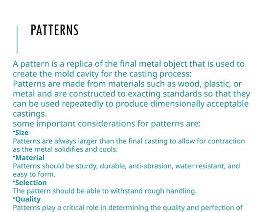 Types of patterns in sand casting | PPTX | Needlework | Arts and Crafts