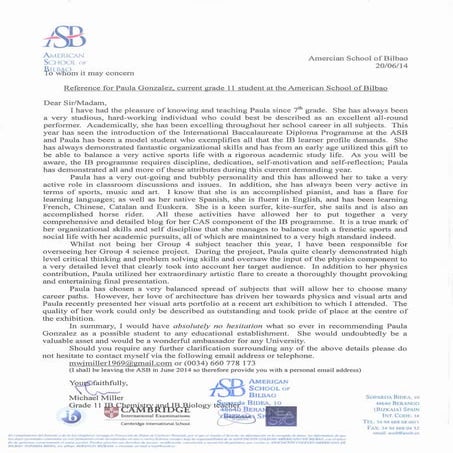 Paula gonzález gener letter of recommendation 1 | PDF