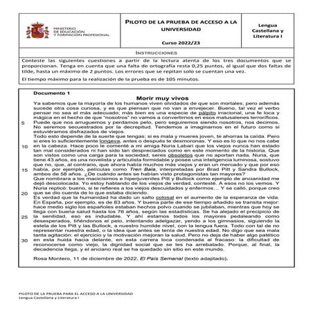 Examen de la nueva selectividad de Lengua y Literatura | PDF