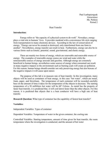CSEC Physics Lab - Specific Heat Capacity | DOCX