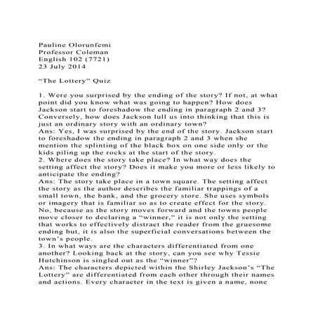 The lottery by Shirley Jackson | PPTX