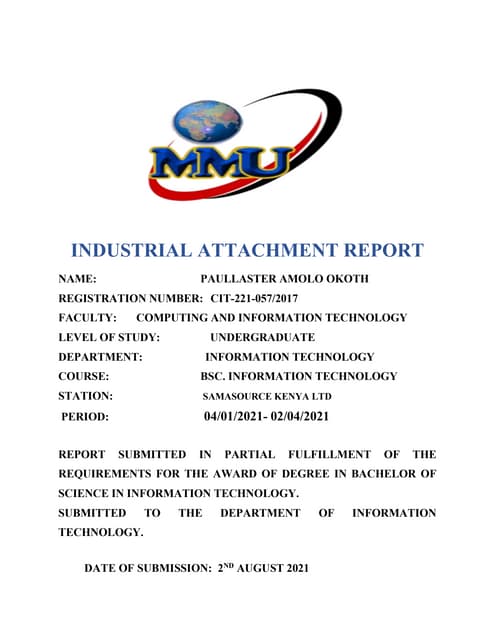 Student's industrial attachment logbook | DOCX