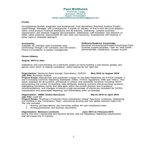 Paul m cv for march 2016 v1 | PDF