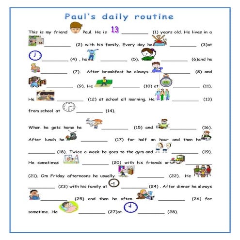 Pauls daily-routine-reading-comprehension-exercises 125673 | DOCX