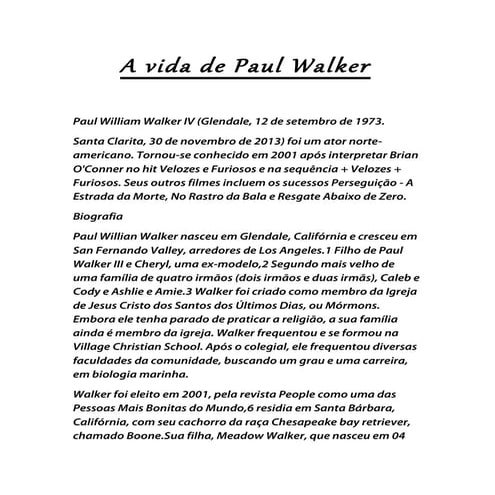 Arvore Genealogica De Paul Walker