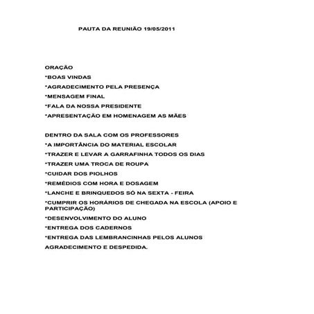Pauta da reunião | DOCX