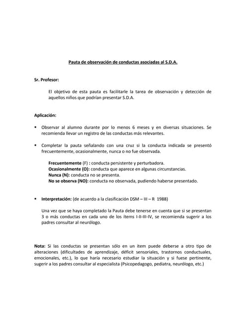 Pauta Observacion Conductas Disruptivas Pdf