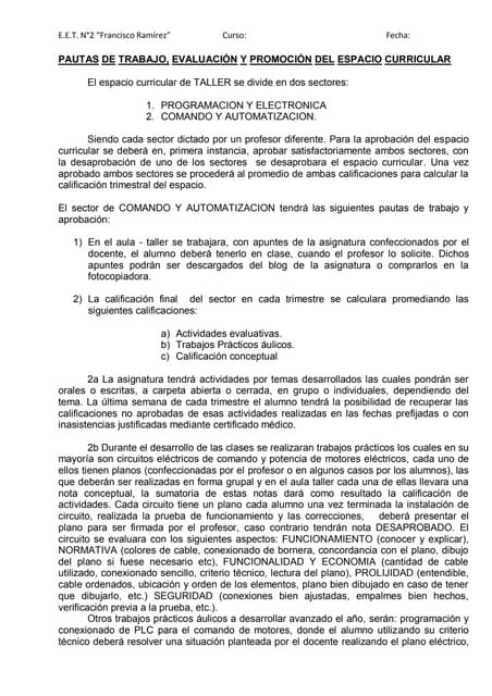 Pautas de trabajo en clase | PDF