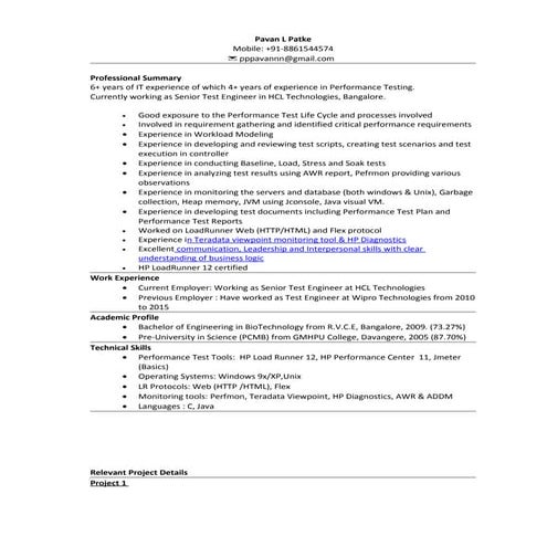 Pavan Patke - Performance Testing CV | PDF