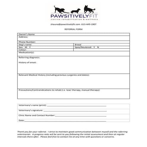 Pawsitively fit canine rehabilitation referral form | PDF