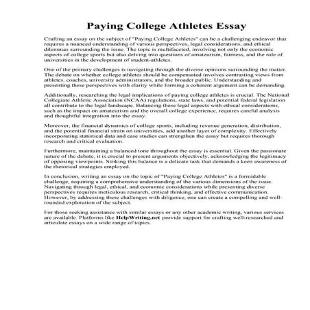 Paying College Athletes Essay | PDF