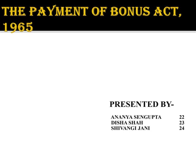 The payment of bonus Act 1985 | PPTX