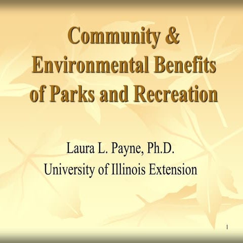 Community and Environmental Benefits of Parks and Recreation | PDF