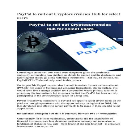 PayPal to roll out Cryptocurrencies Hub for select users | The ...