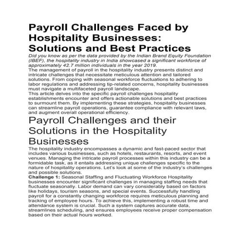 Payroll Challenges Faced by Hospitality Businesses Solutions and Best ...