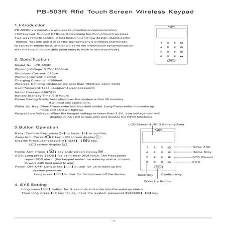 PB-503R Wireless alarm keypad | PDF