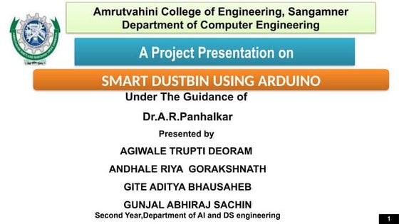 Smart dustbin using arduino and ultrasonic sensor | PPTX | Technology ...