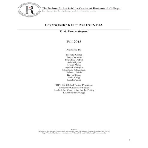PBPL 85: Economic Reform in India - Task Force Report (Fall 2013) | PDF