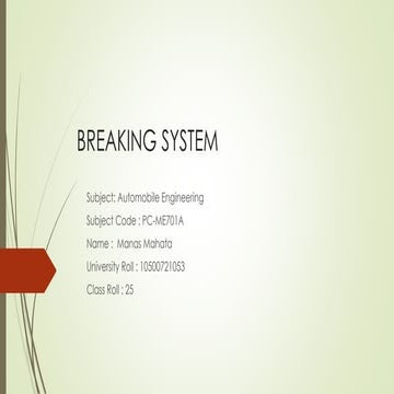 Automobile Breaking system in automobile Engineering | PDF
