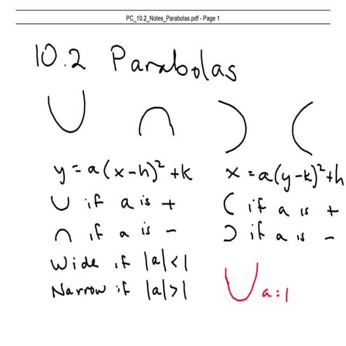 Pc 10.2 Notes Parabolas | PDF