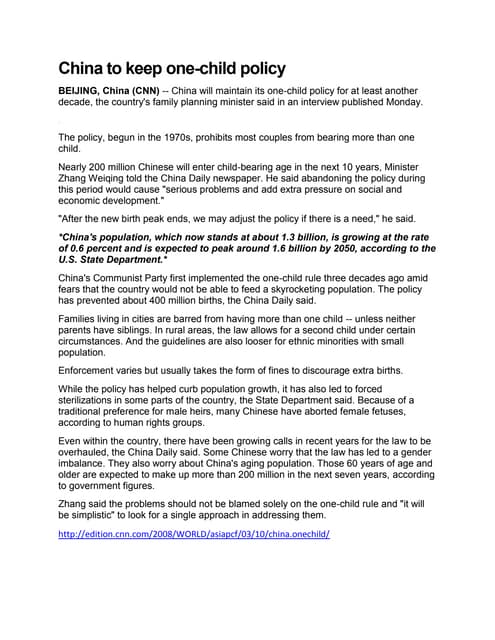 The one child policy | PDF