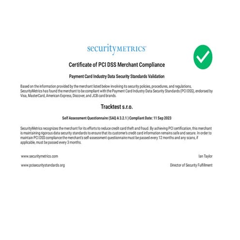 Tracktest PCI compliance certificate | PPT