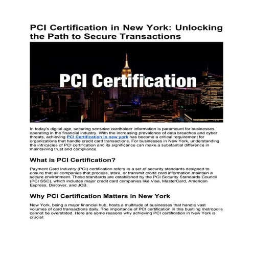 PCI Certification in New York_ Unlocking the Path to Secure ...