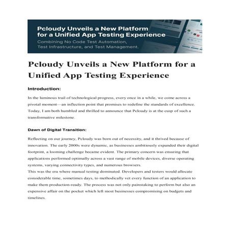 Pcloudy Unveils a New Platform for a Unified App Testing Experience.pdf