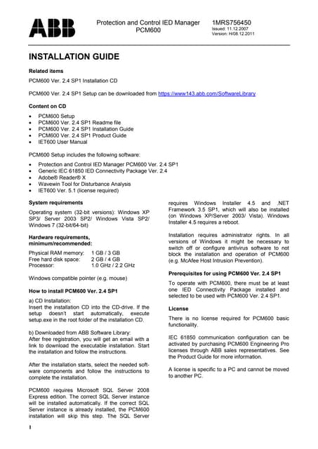 Pcm600 v2.5 installation guide | PDF
