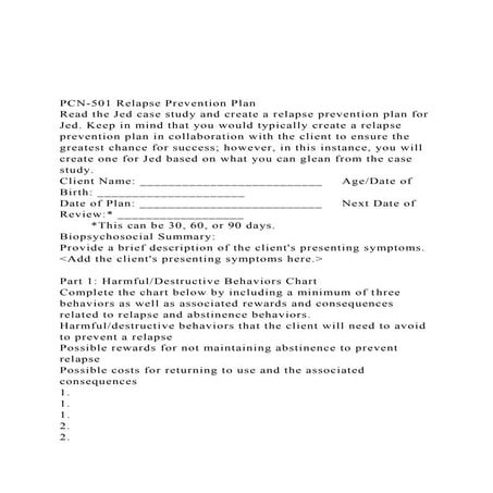 PCN-501 Relapse Prevention PlanRead the Jed case study and.docx