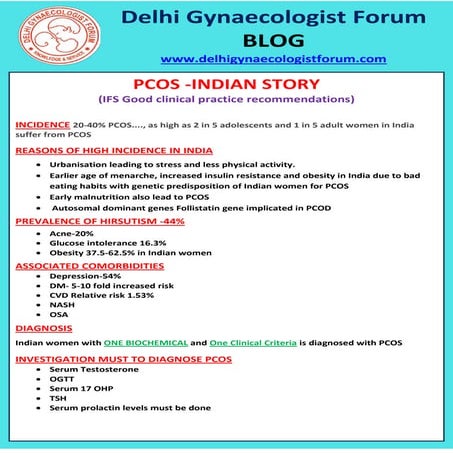 PCOS -INDIAN STORY (IFS Good clinical practice recommendations) Dr ...
