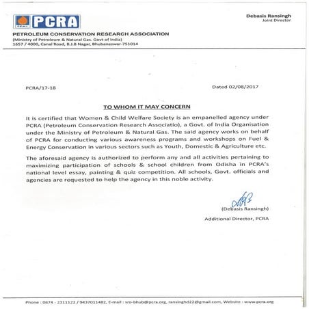 Pcra authorisation-women & child welfare society | PDF | Government ...