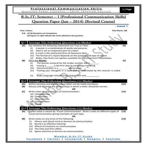 [Question Paper] Professional Communication Skills (Revised Course ...