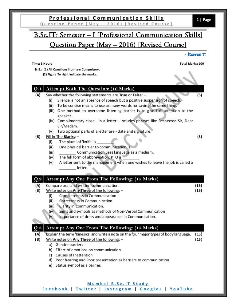[Question Paper] Professional Communication Skills (Revised Course)