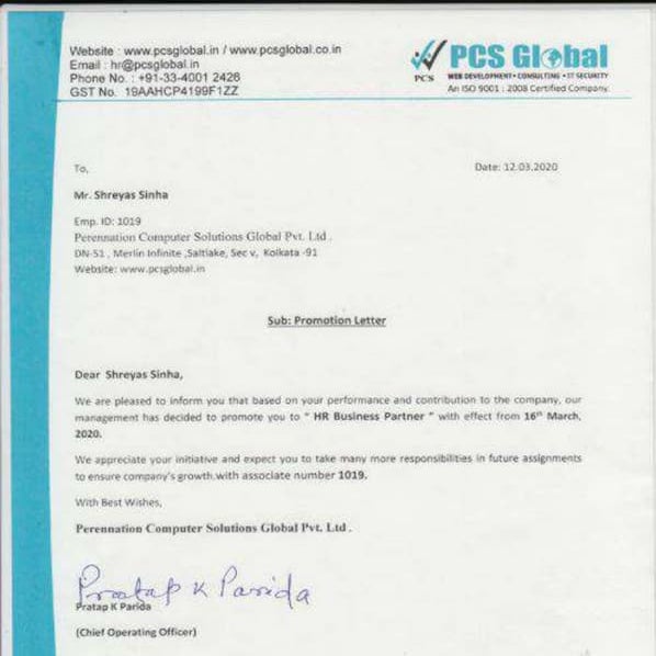 PCS Global Promotion Letter | PDF