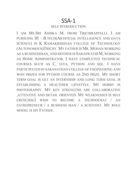 SABARI PRIYAN's self introduction as reference | DOCX