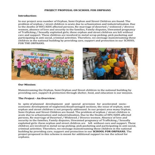 Project proposal on earthquake victims children | PDF