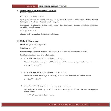 Persamaan Diferensial Biasa (PDB) Orde 2 | PDF