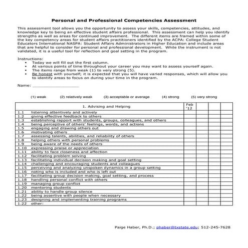Professional Competency Areas Self Assessment | PDF