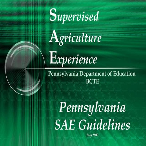 Pennsylvania Dept. of Ed. Supervised Agriculture Experience | PPT