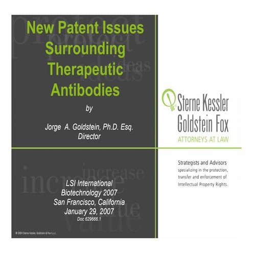 SKGF_Presentation_New Patent Issues Surrounding Therapeutic Antibodies ...